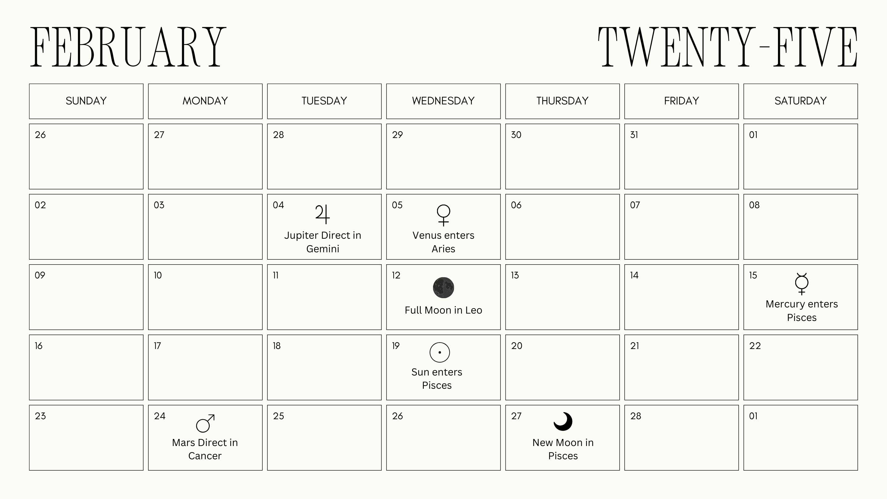 Astrological Important Dates – February 2025 Calendar – My Astrology Blog
